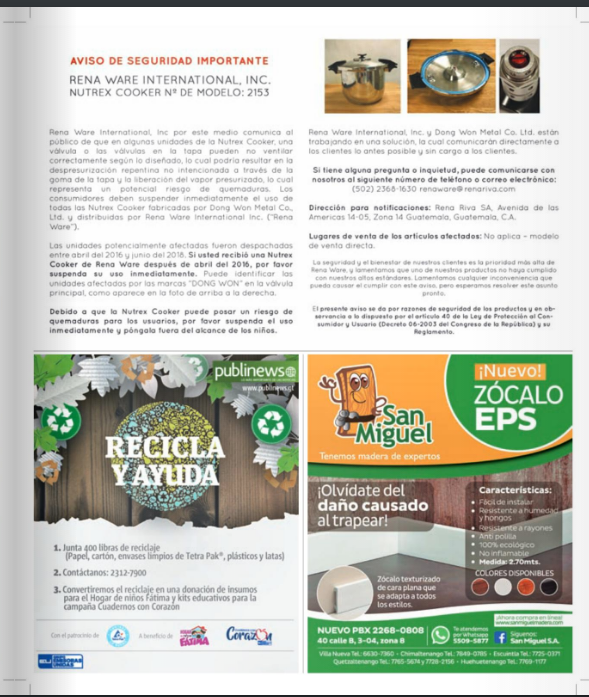 RETIRO DE OLLAS DE PRESIÓN MARCA NUTREX COOKER – Dirección de Atención ...